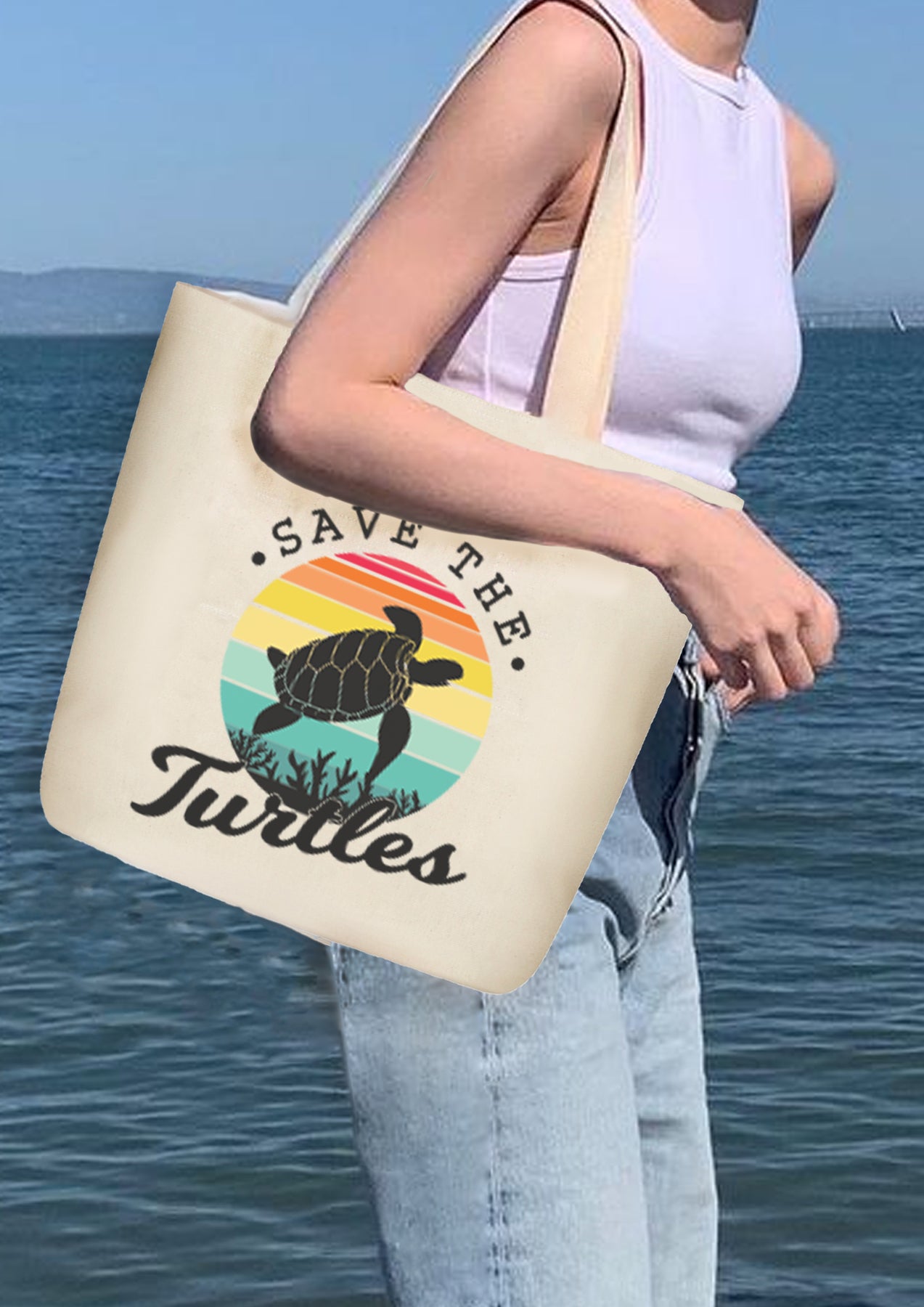 LARGE ZIPPER TOTE BAG BEIGE - SAVE the turtles – sustainme.in